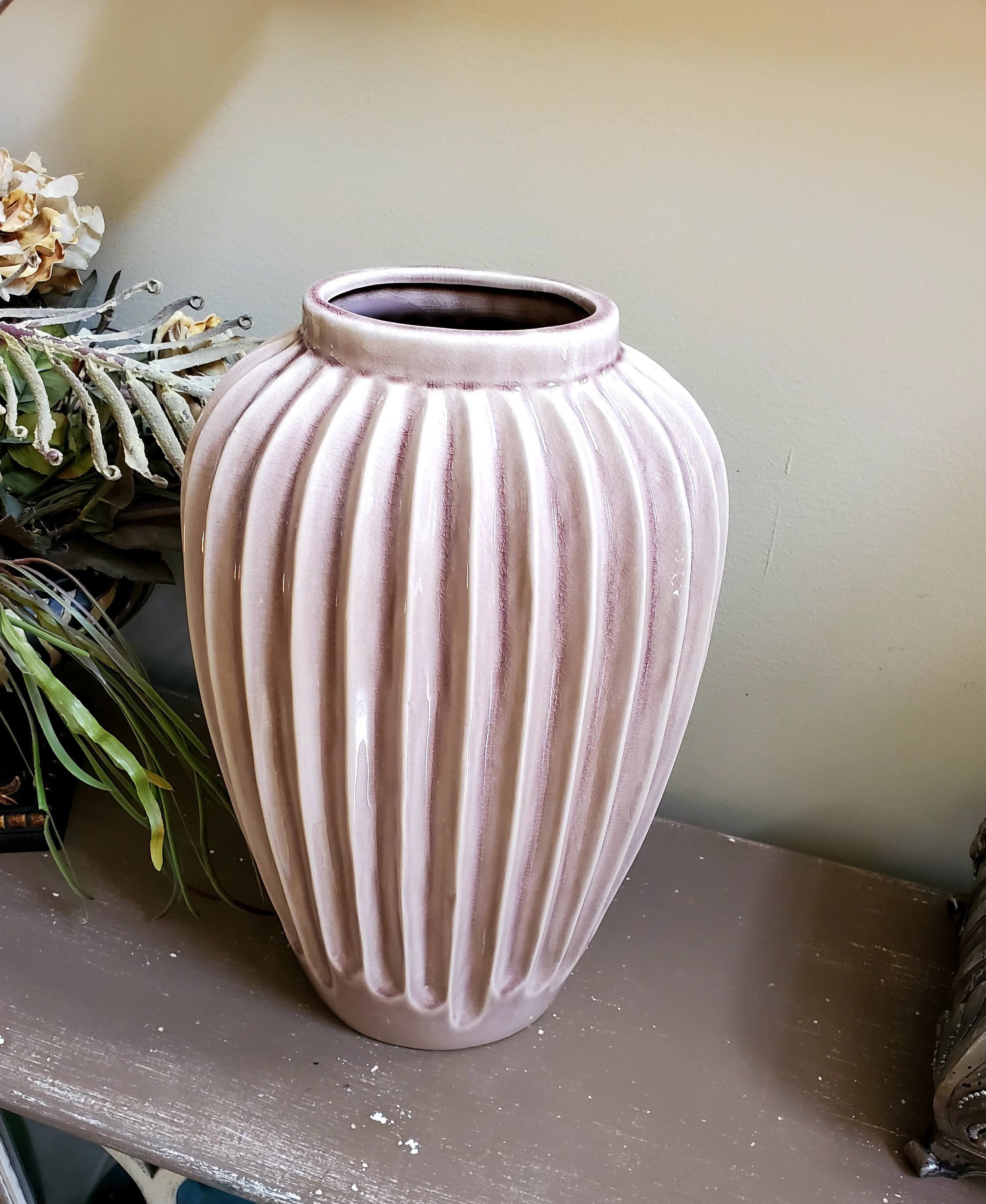 Ribbed Mauve Vase Large Mauve Vase Pink Ceramic Vase Large - Etsy