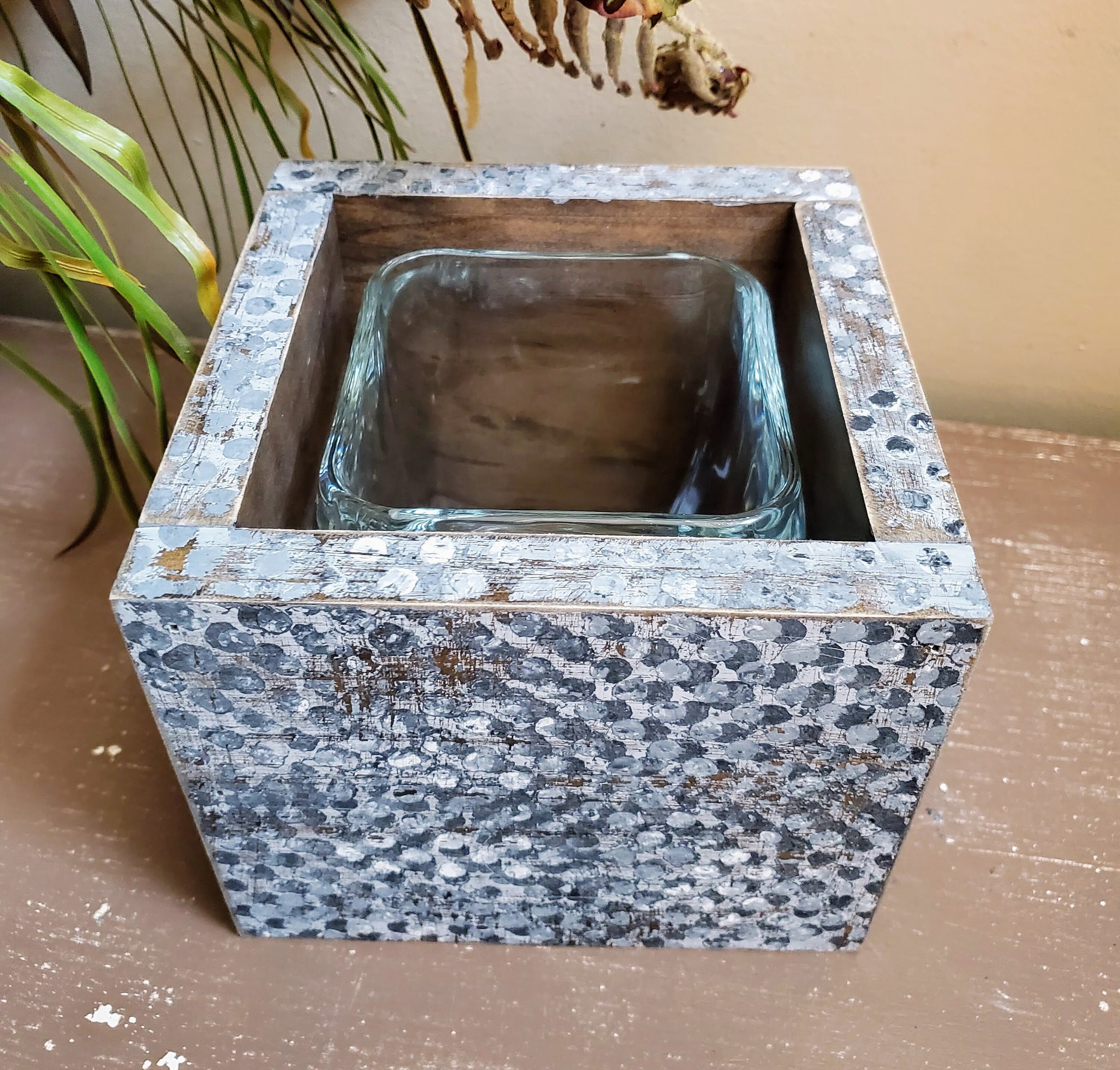 Rustic Wood Box Candle Holder Wooden Farmhouse Decor Wedding Home Gift ...