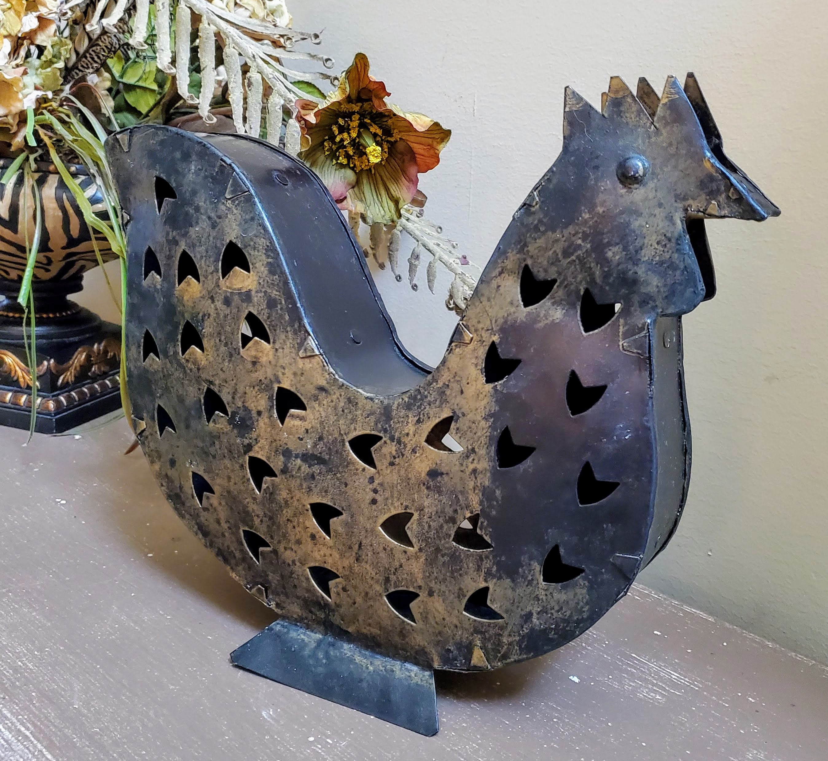 Chicken Tea Light Holder Candle Rooster Farmhouse Vintage Country Decor ...