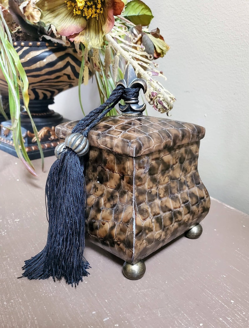 Fleur De Lis Small Decorative Box Jewelry Gift Boxes Brown and Black ...