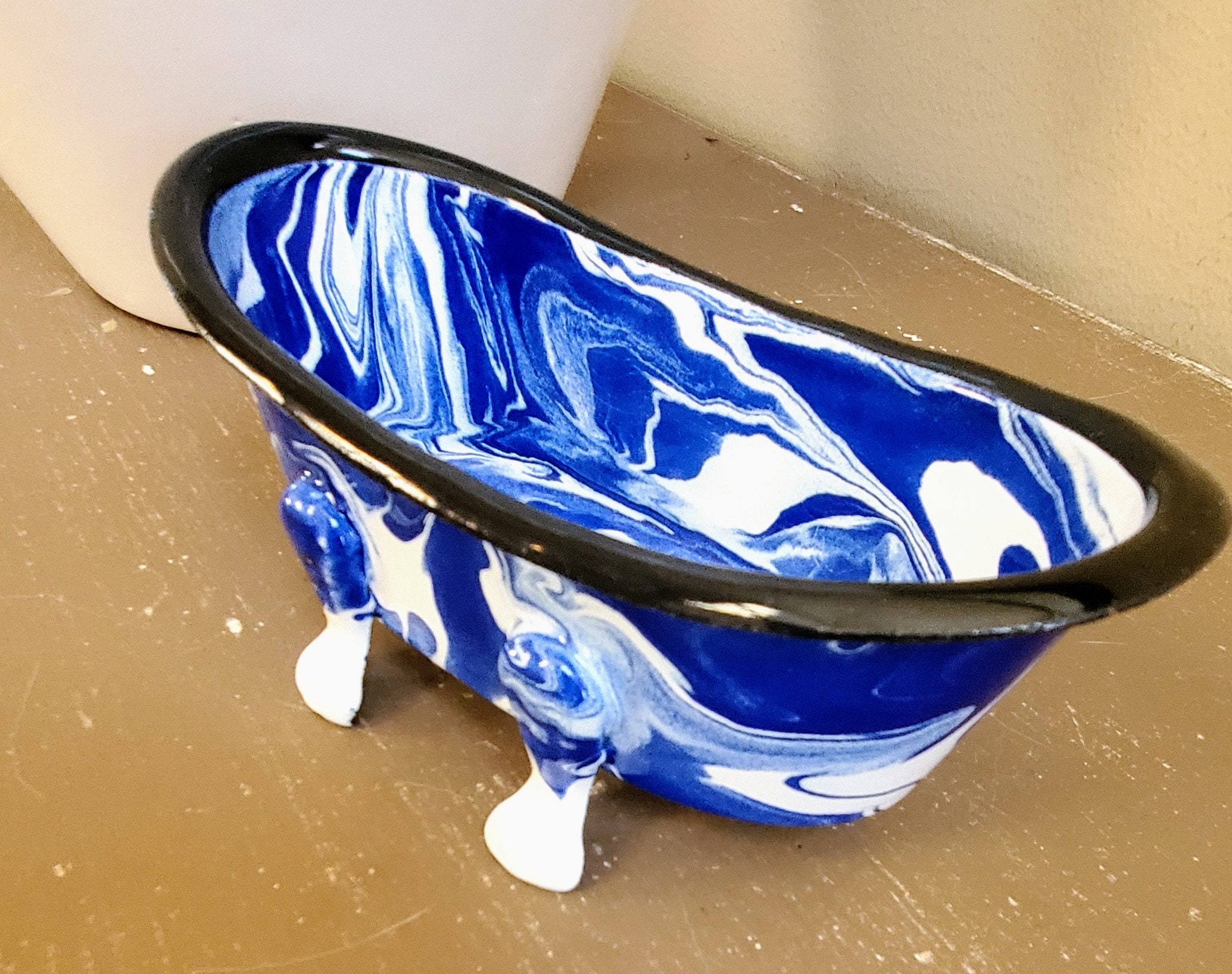Bathtub Soap Dish Blue Cute Bathroom Decor Vintage Holder Mini Unique Metal Accessories