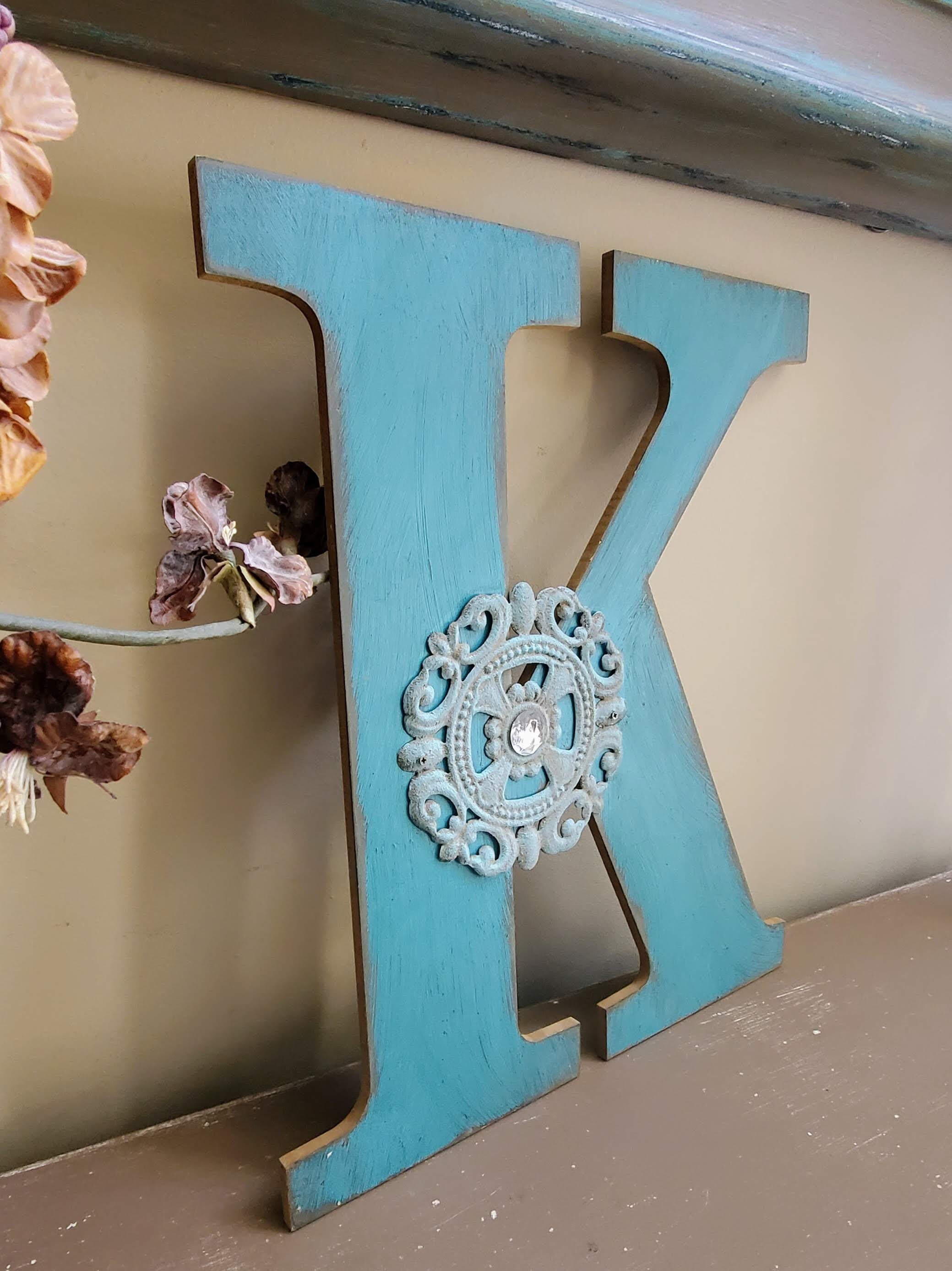 Large Rustic Letter K Wall Decor Nursery Wooden Wedding Gift With Metal ...