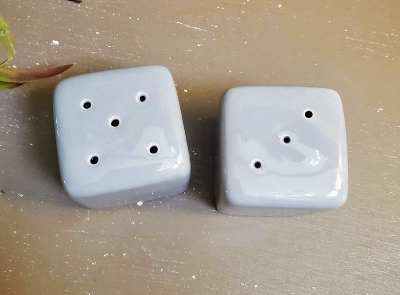 Cube Shaped Salt and Pepper Shakers Light Blue Set Modern Vintage Decor ...