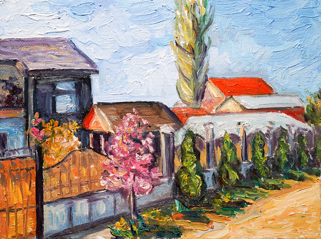 Small Landscape Painting, Oil on Panel, Impressionism, Plein Air Houses ...