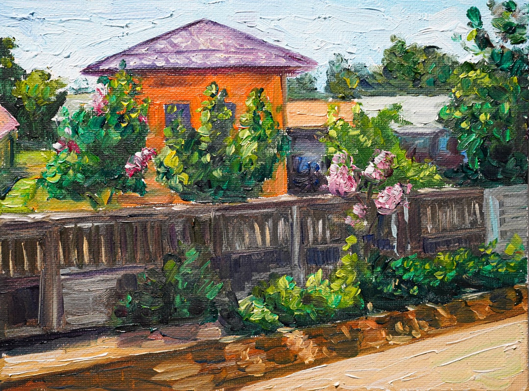 Small Landscape Painting, Oil on Panel, Impressionism, Plein Air Houses ...