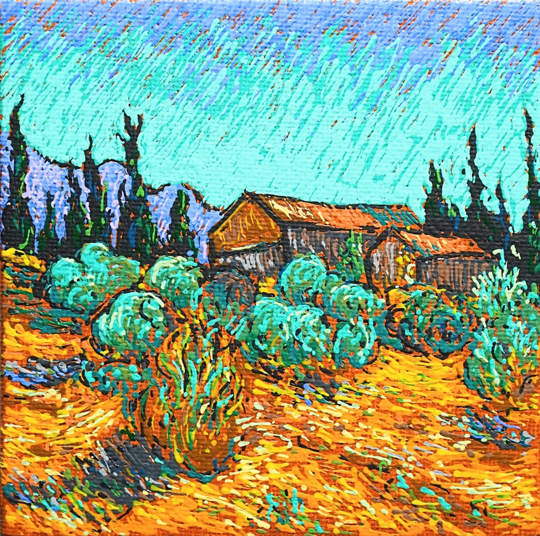 Small Impressionist Painting, Landscape, Van Gogh Copy, Acrylic on ...