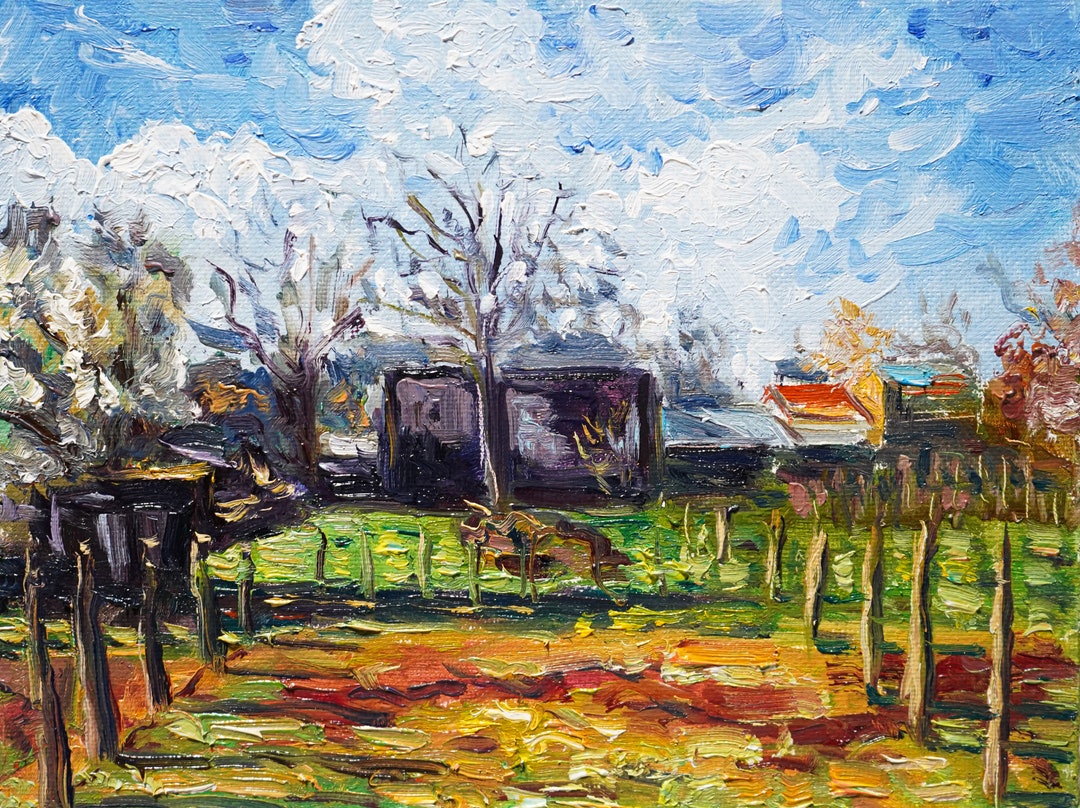 Small Landscape Painting, Oil on Panel, Impressionism, Plein Air Farm ...