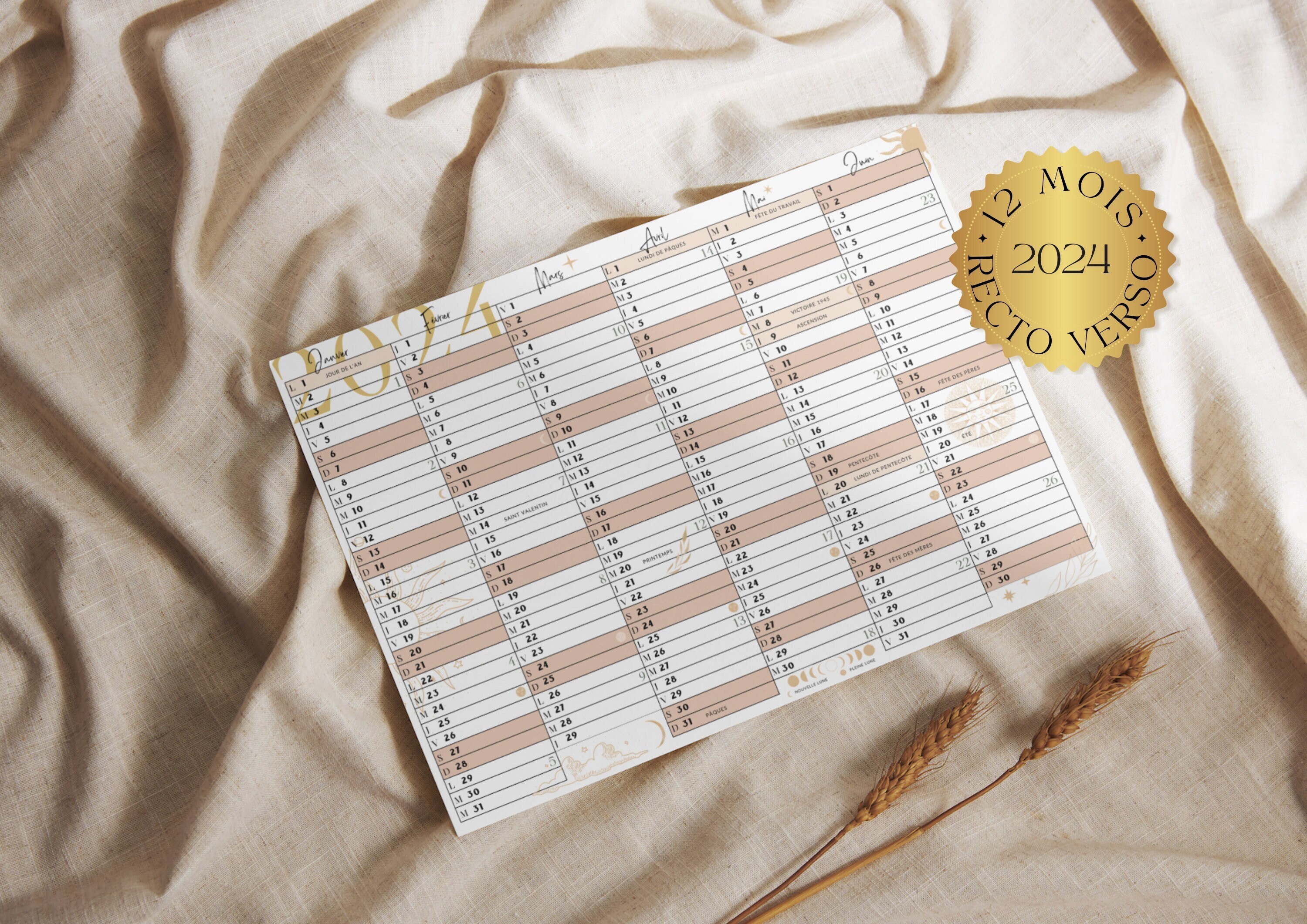 Wall Calendar 2024 to Hang Annual French Double-sided Office Pretty ...