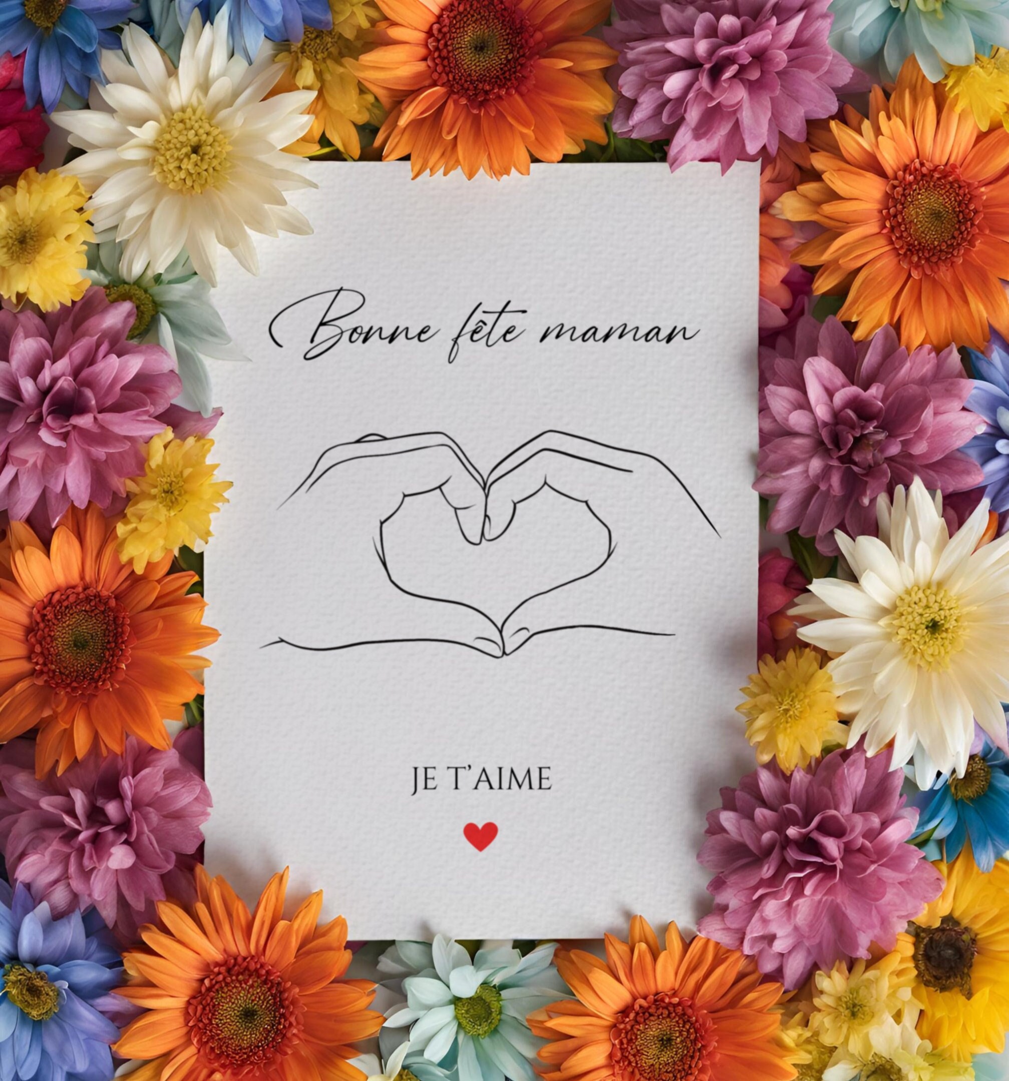 Carte Bonne Fête Maman, Jolie Carte, Dessin Mains En Cœur, Carte Fête ...