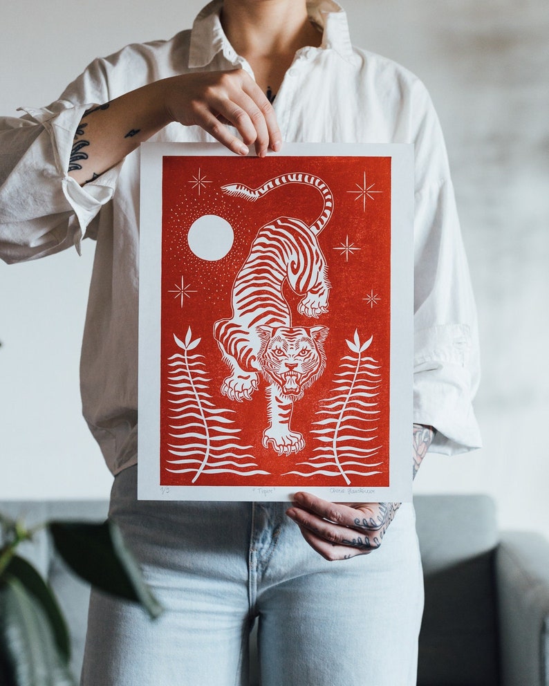 Lino Print, Linocut, Handmade Art Print, Unique Print, Block Print ...