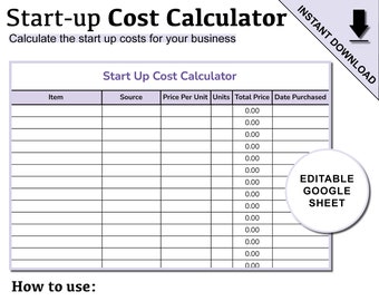 Start up Cost Template - Etsy