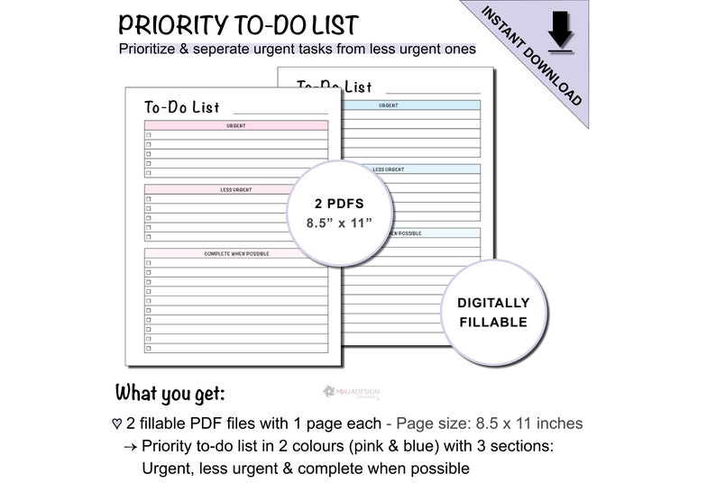 Fillable Priority to Do List With Checkboxes | Digitally Fillable and ...