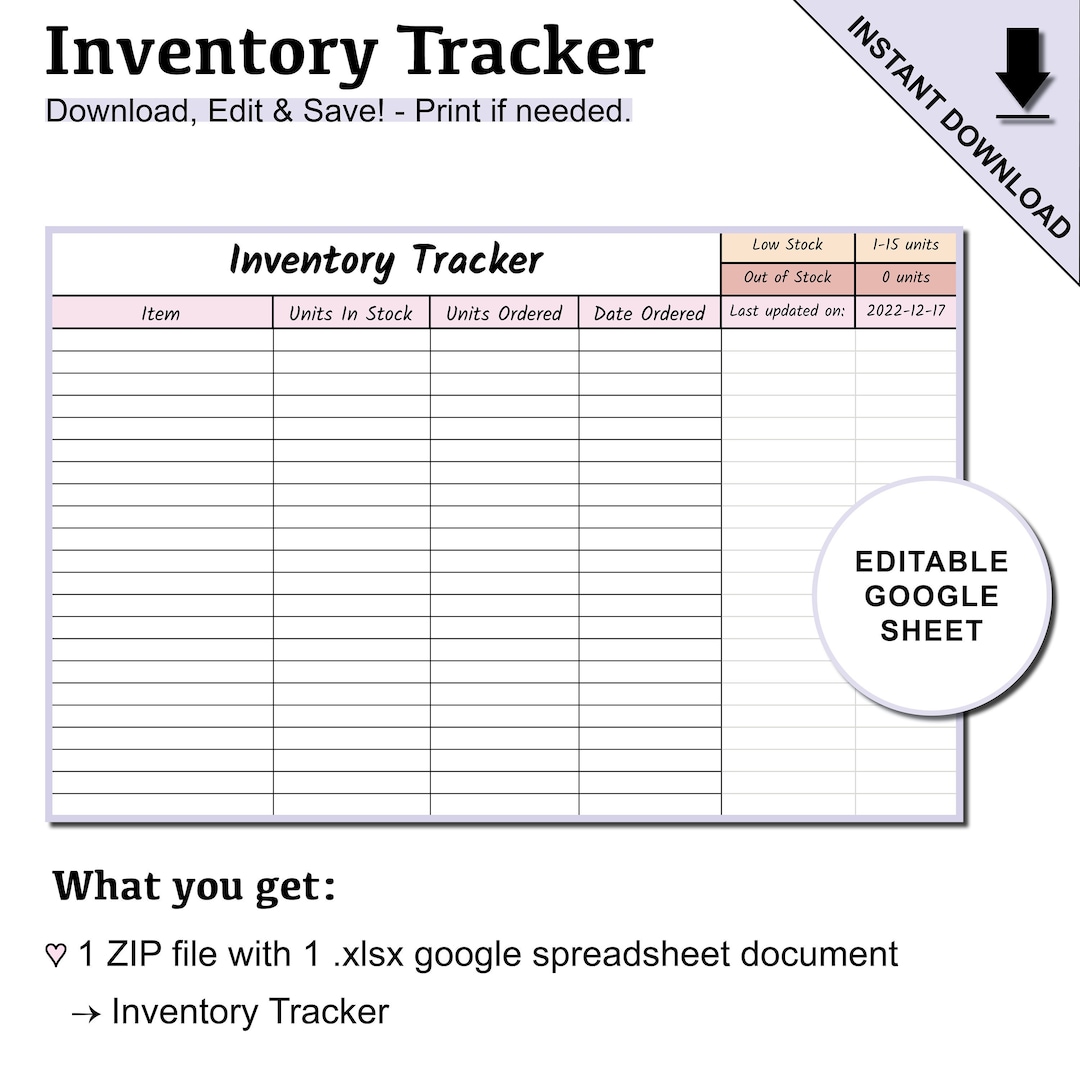 Editable Pink Inventory Tracker for Business Google - Etsy