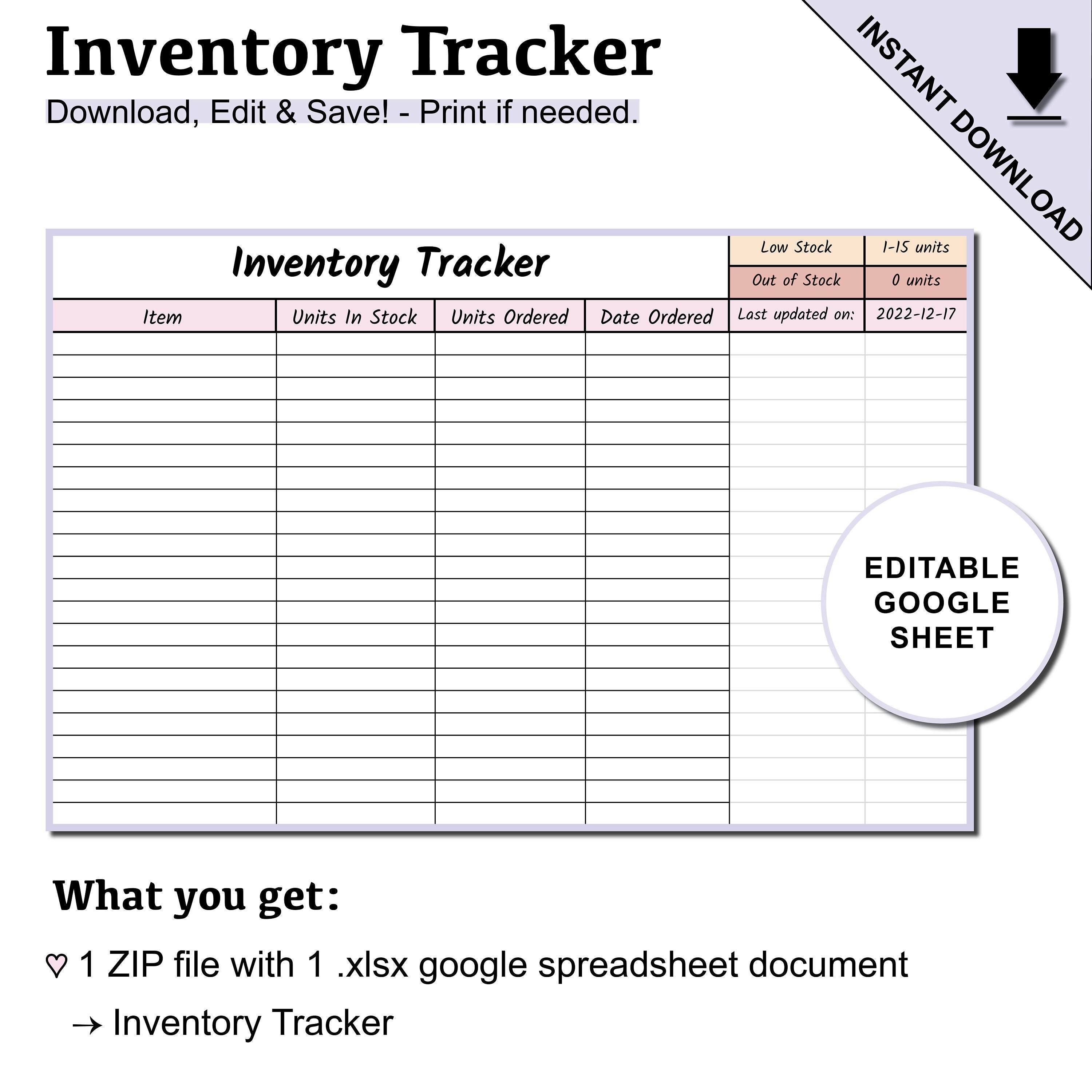 Editable Pink Inventory Tracker for Business Google - Etsy