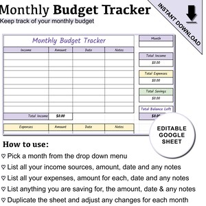 Editable Purple Monthly Budget Tracker Sheet | Google Spreadsheets ...