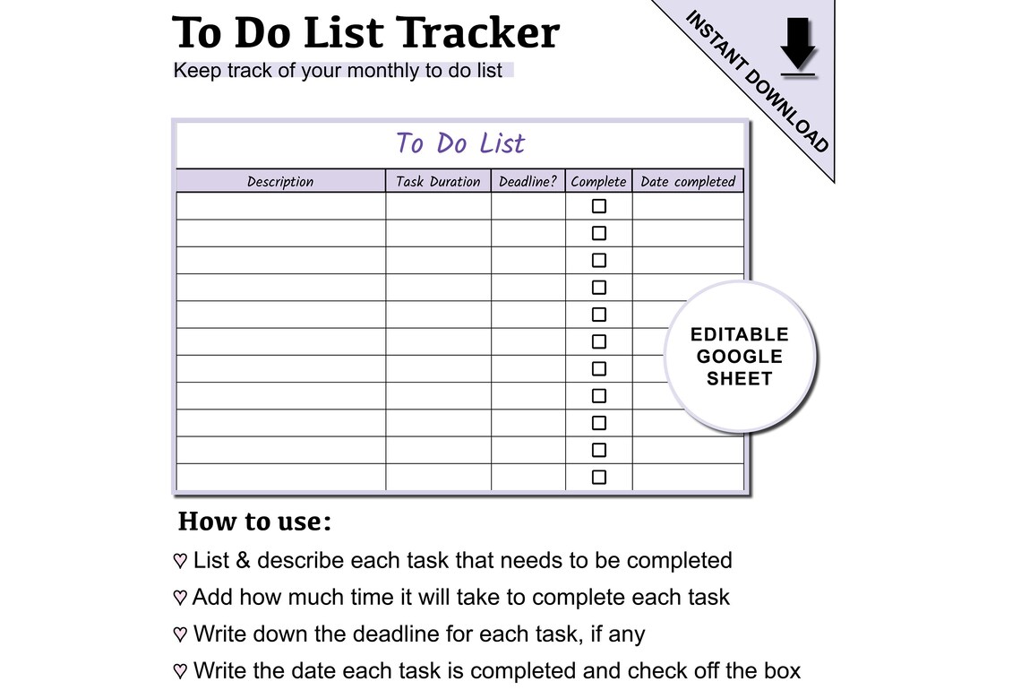 Editable to Do List Tracker for Business With Checkboxes | Google ...