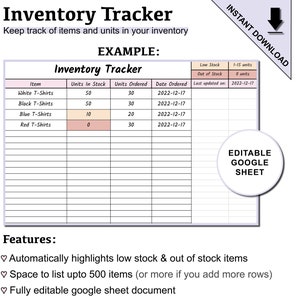 Editable Pink Inventory Tracker for Business | Google Spreadsheets Inventory Tracker Template - Etsy
