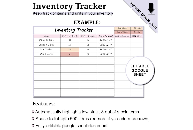 Editable Pink Inventory Tracker for Business | Google Spreadsheets Inventory Tracker Template - Etsy