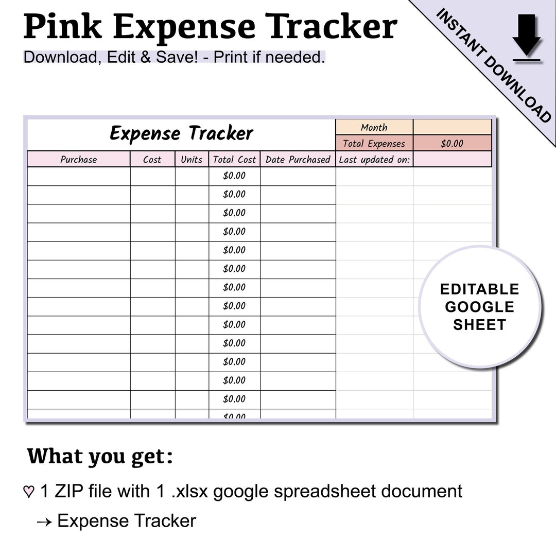 Editable Pink Expense Tracker for Business Google - Etsy