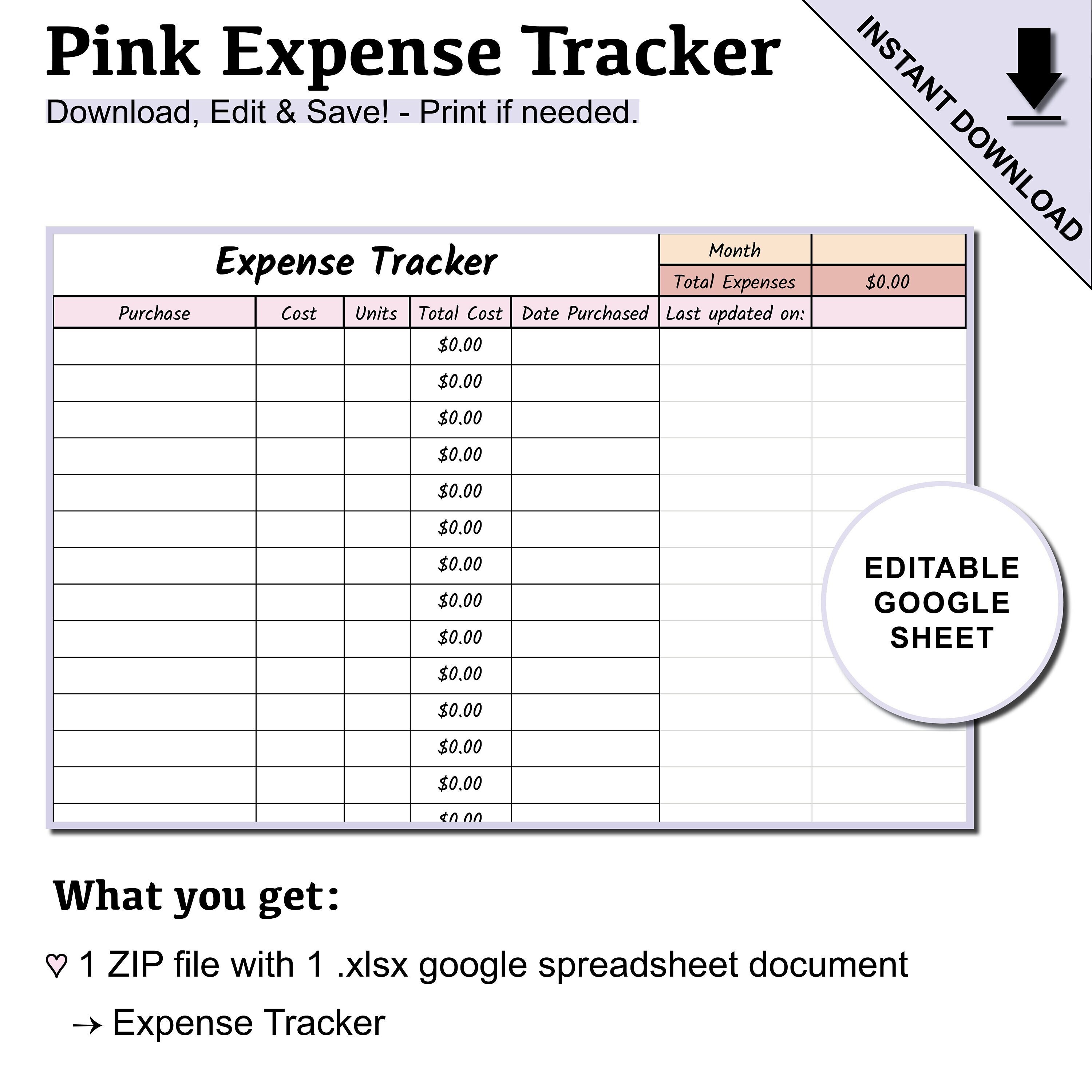 Editable Pink Expense Tracker for Business Google - Etsy