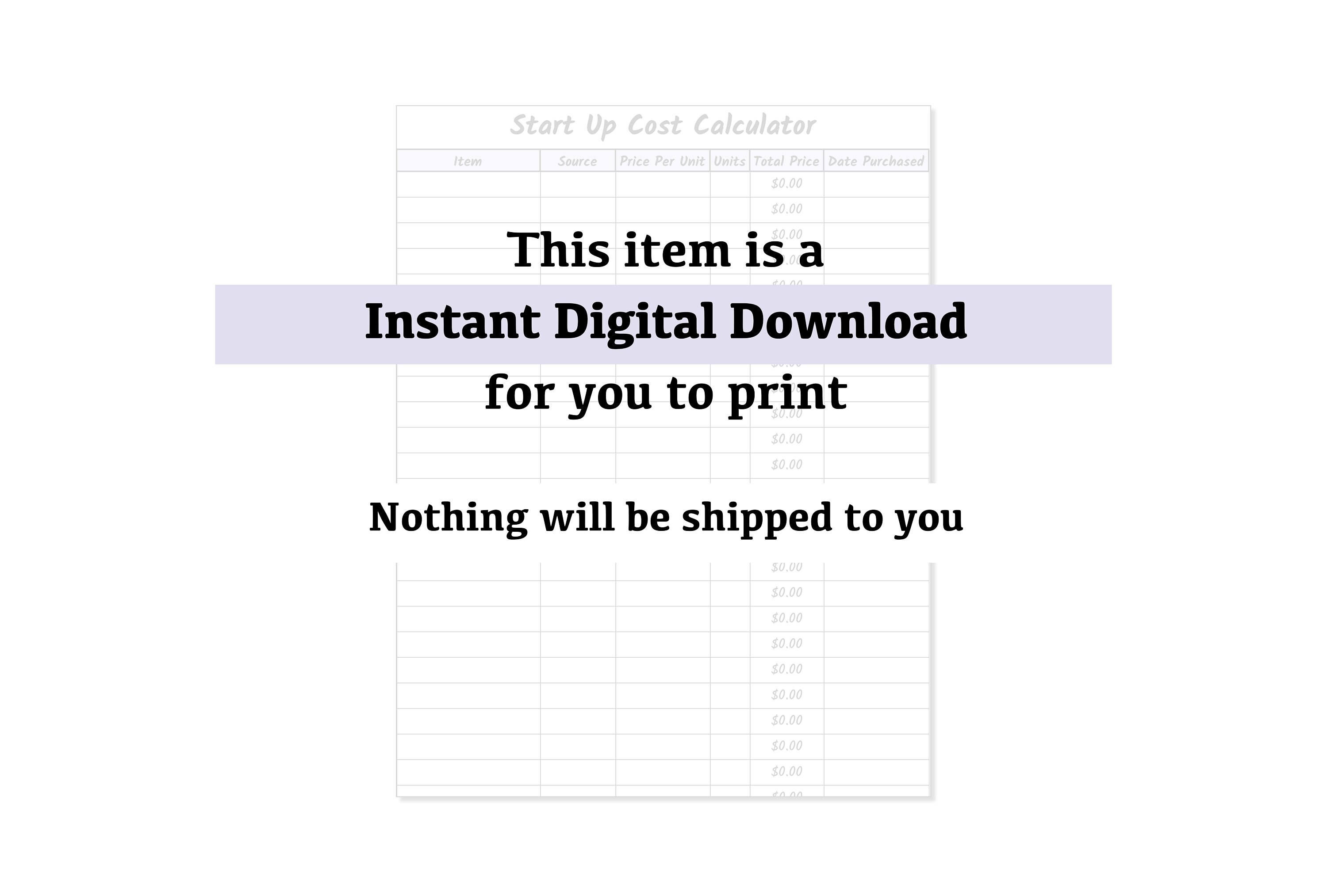 Editable Purple Start up Cost Calculator for Business | Printable ...