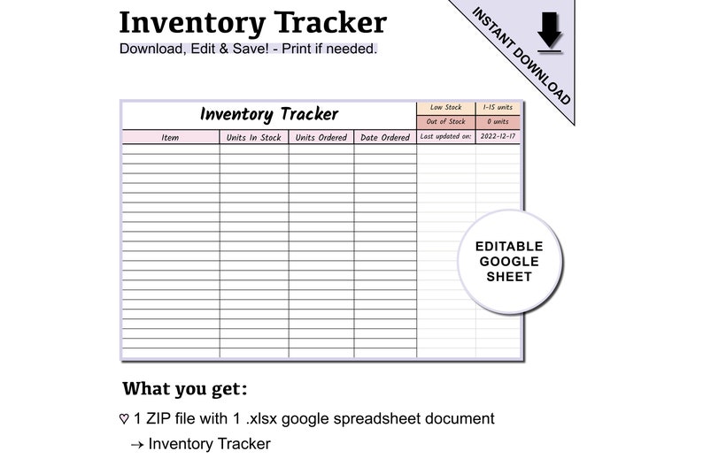 Editable Pink Inventory Tracker for Business | Google Spreadsheets Inventory Tracker Template - Etsy