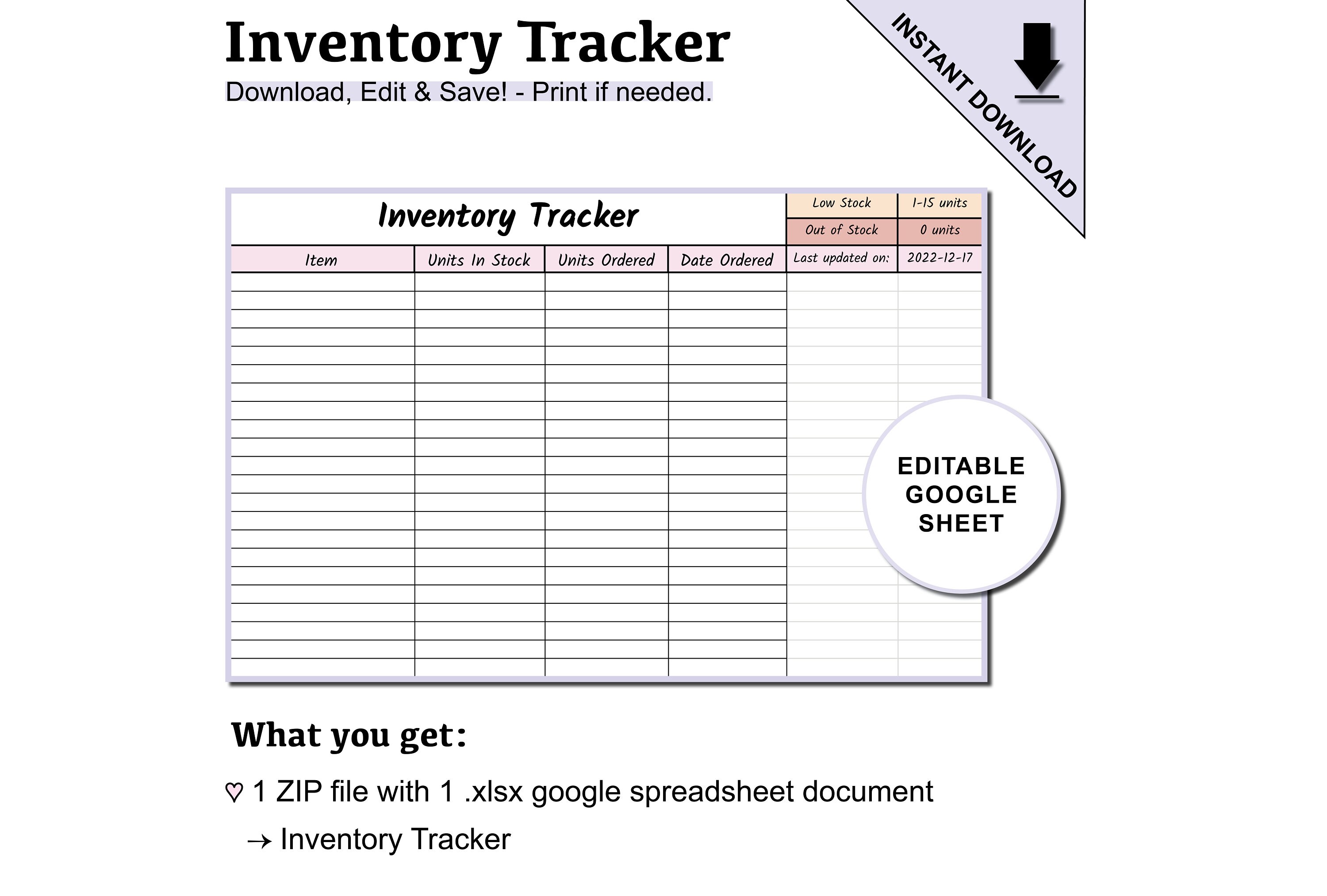 Editable Pink Inventory Tracker for Business | Google Spreadsheets ...