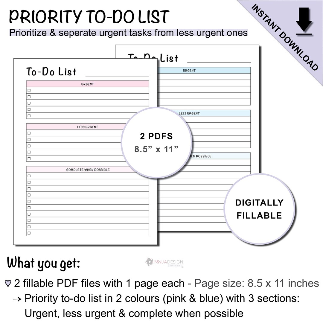 Fillable Priority to Do List With Checkboxes Digitally - Etsy