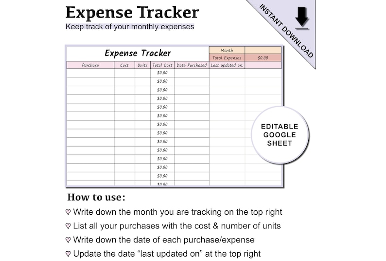 Editable Pink Expense Tracker for Business | Google Spreadsheets ...