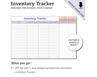Editable Pink Inventory Tracker for Business Google Spreadsheets ...
