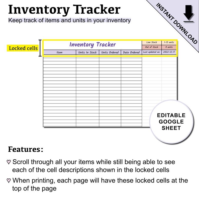 Editable Purple Inventory Tracker for Business Google - Etsy