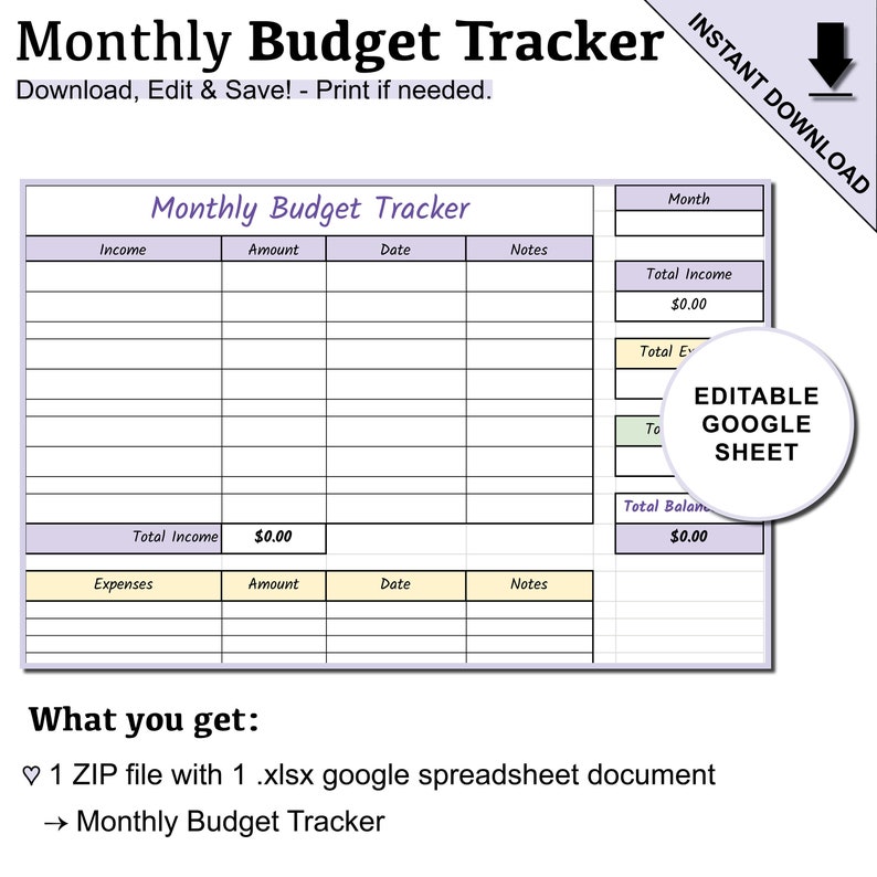 Editable Purple Monthly Budget Tracker Sheet Google - Etsy