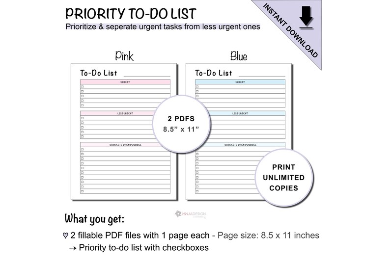 Fillable Priority to Do List With Checkboxes | Digitally Fillable and ...