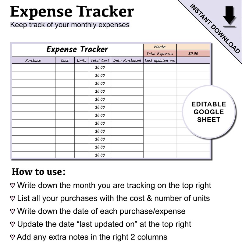 Editable Purple Expense Tracker for Business Google - Etsy
