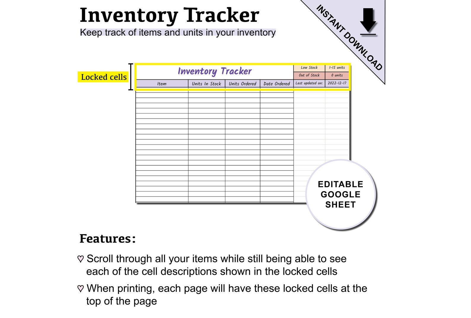 Editable Purple Inventory Tracker for Business | Google Spreadsheets ...