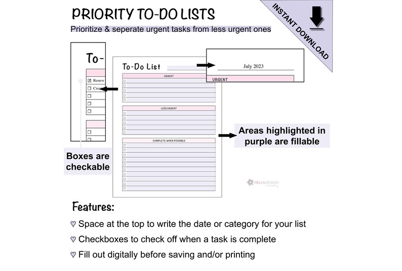 Fillable Priority to Do List With Checkboxes | Digitally Fillable and ...
