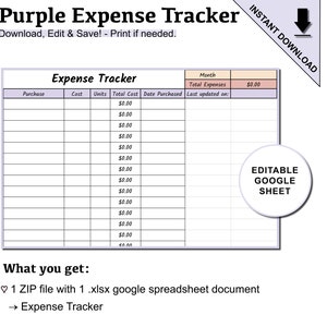 Editable Purple Expense Tracker for Business | Google Spreadsheets ...