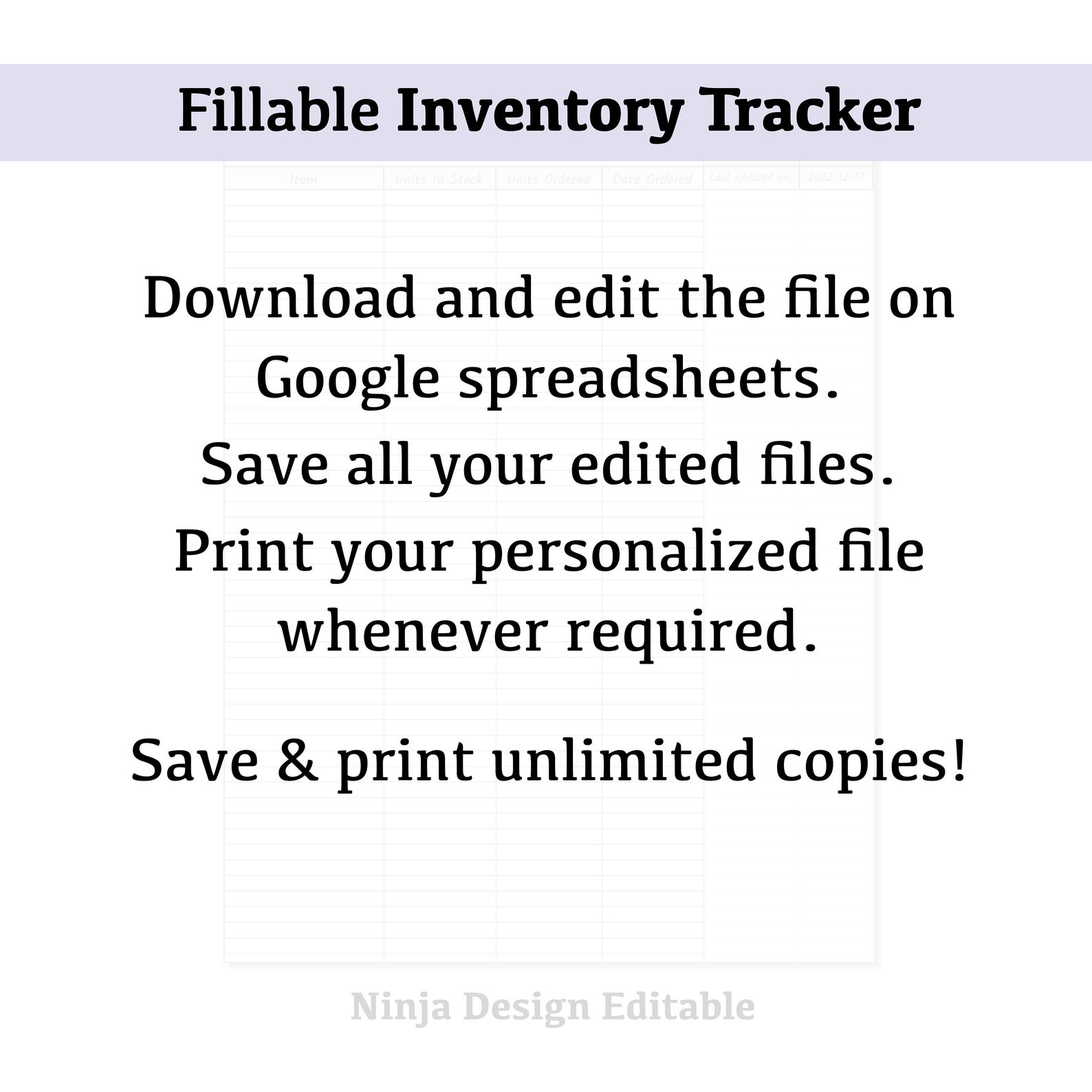 Editable Purple Inventory Tracker for Business Google Spreadsheets ...