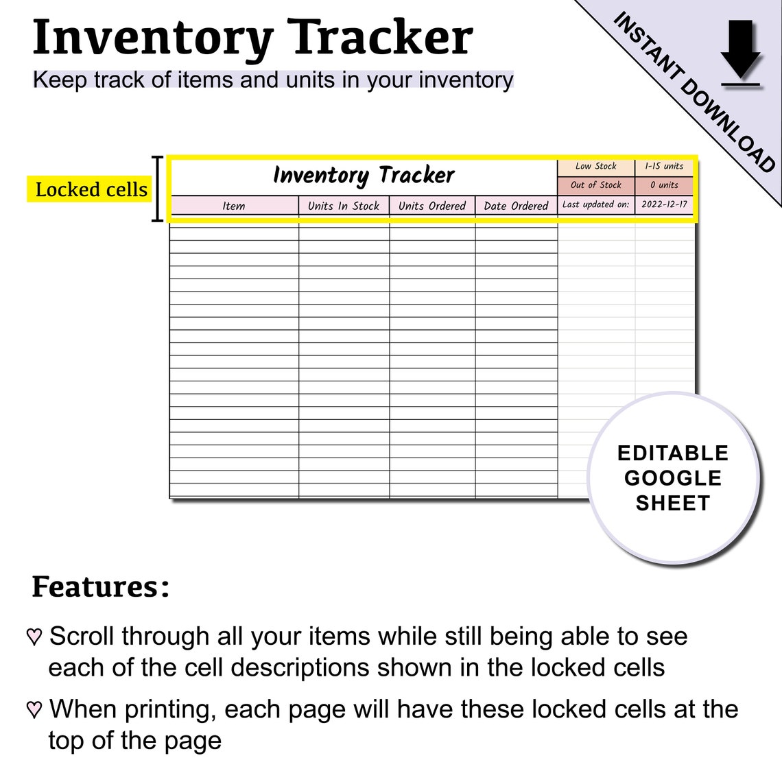 Editable Pink Inventory Tracker for Business Google - Etsy
