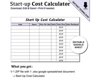 Printable Start up Cost Sheet for Business - Etsy