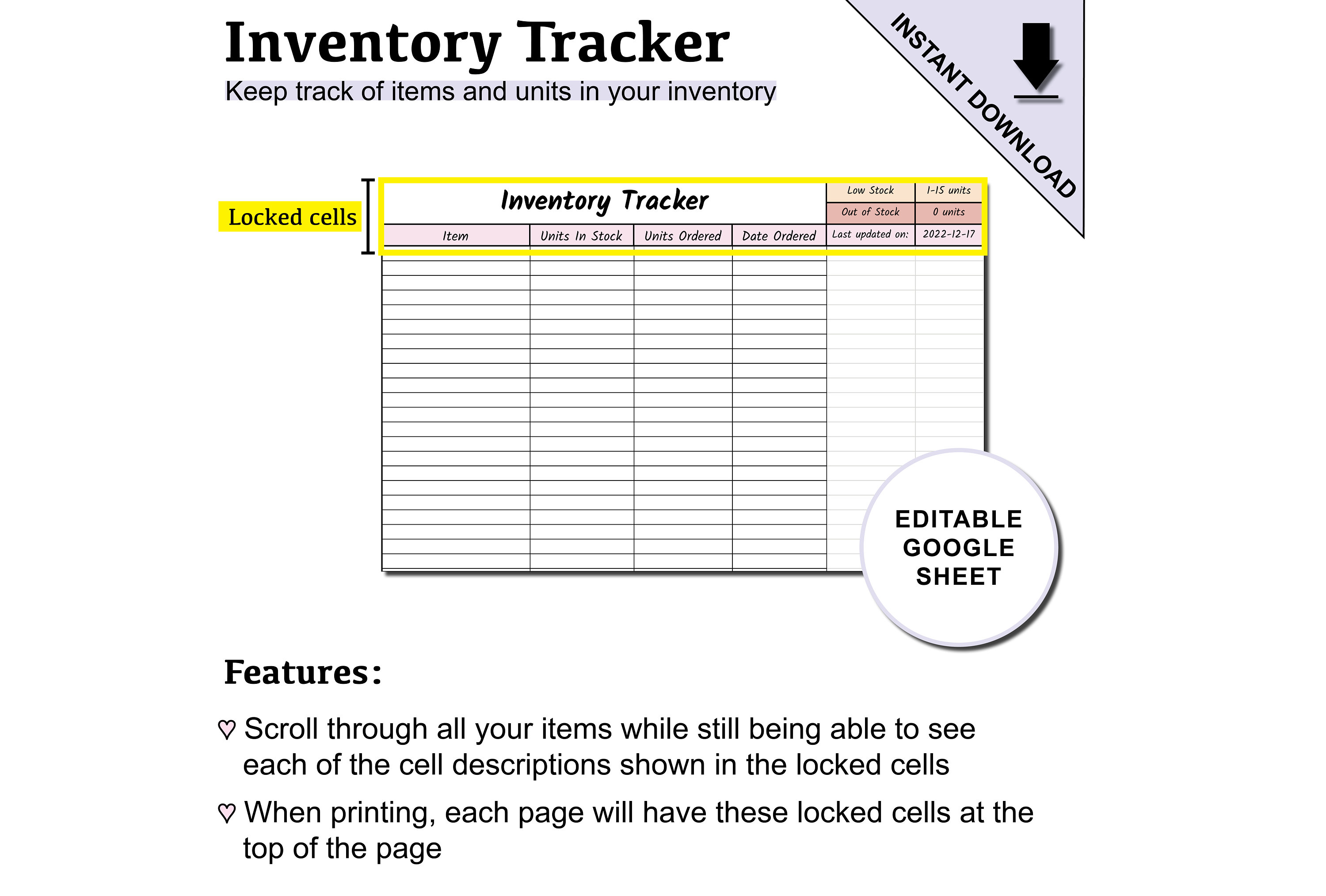Editable Pink Inventory Tracker for Business | Google Spreadsheets ...