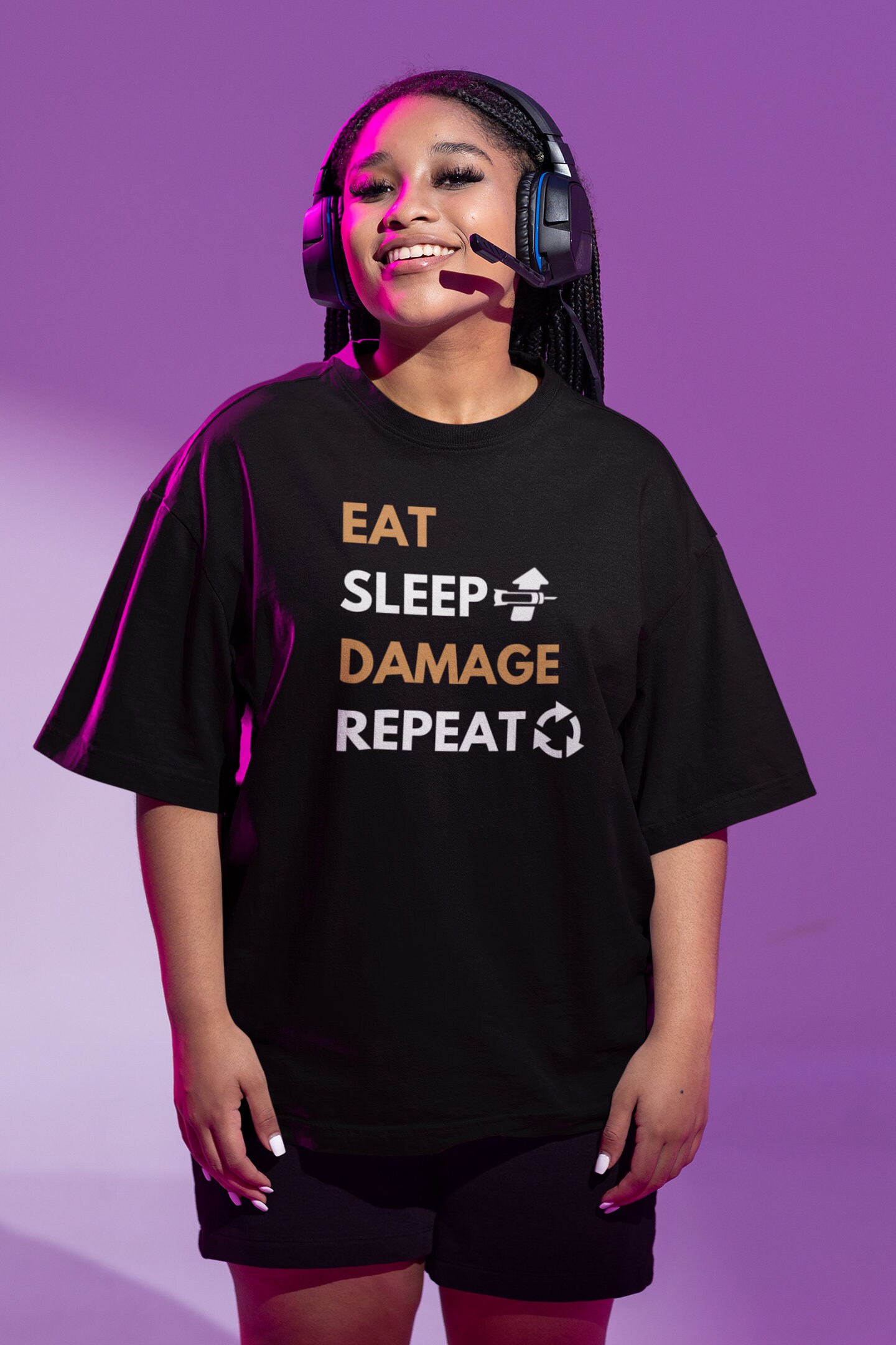 Overwatch 2 Eat Sleep Damage Repeat Gaming T-shirt Black Unisex T-shirt ...