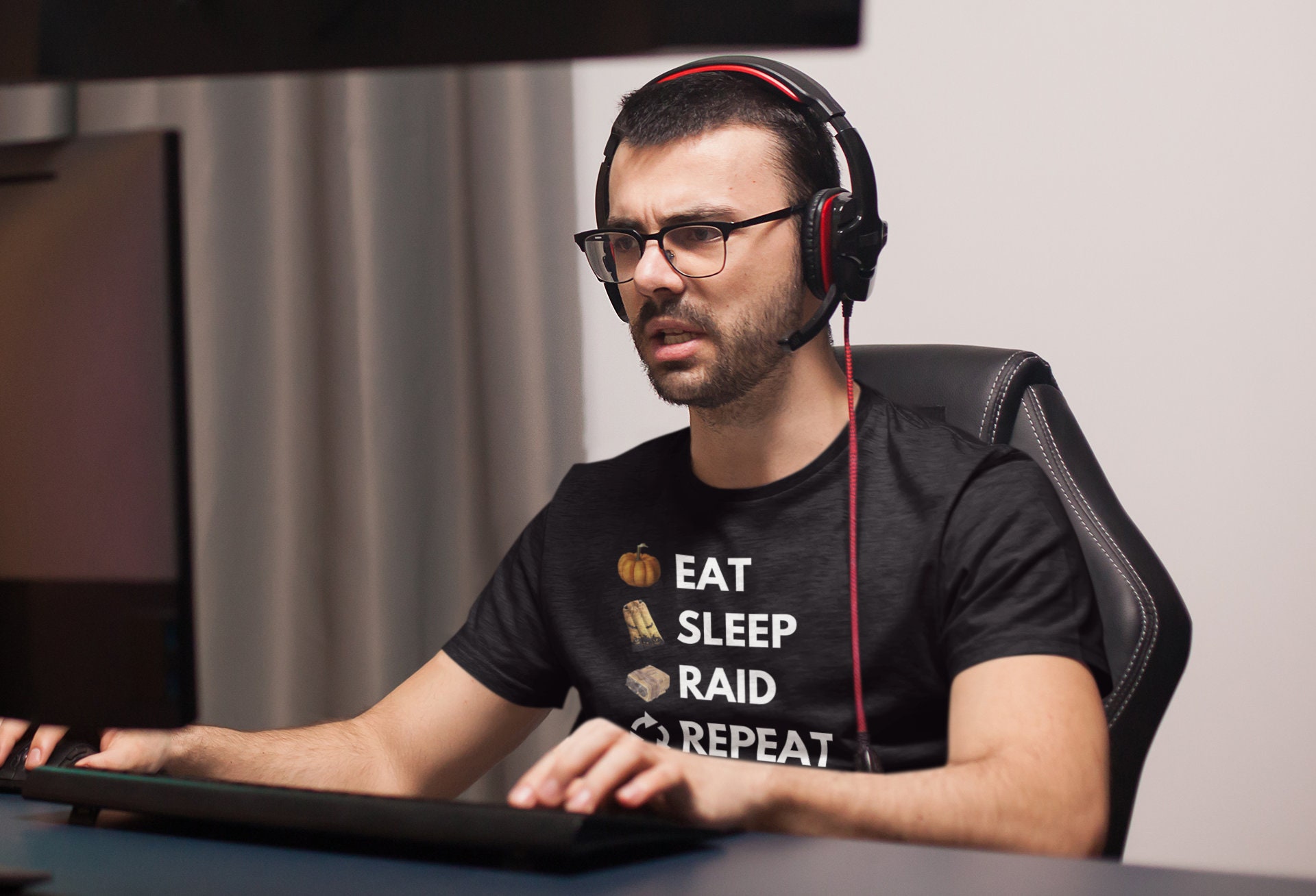 Rust Eat Sleep Raid Repeat T-shirt Gaming T-shirt Black Unisex T-shirt ...