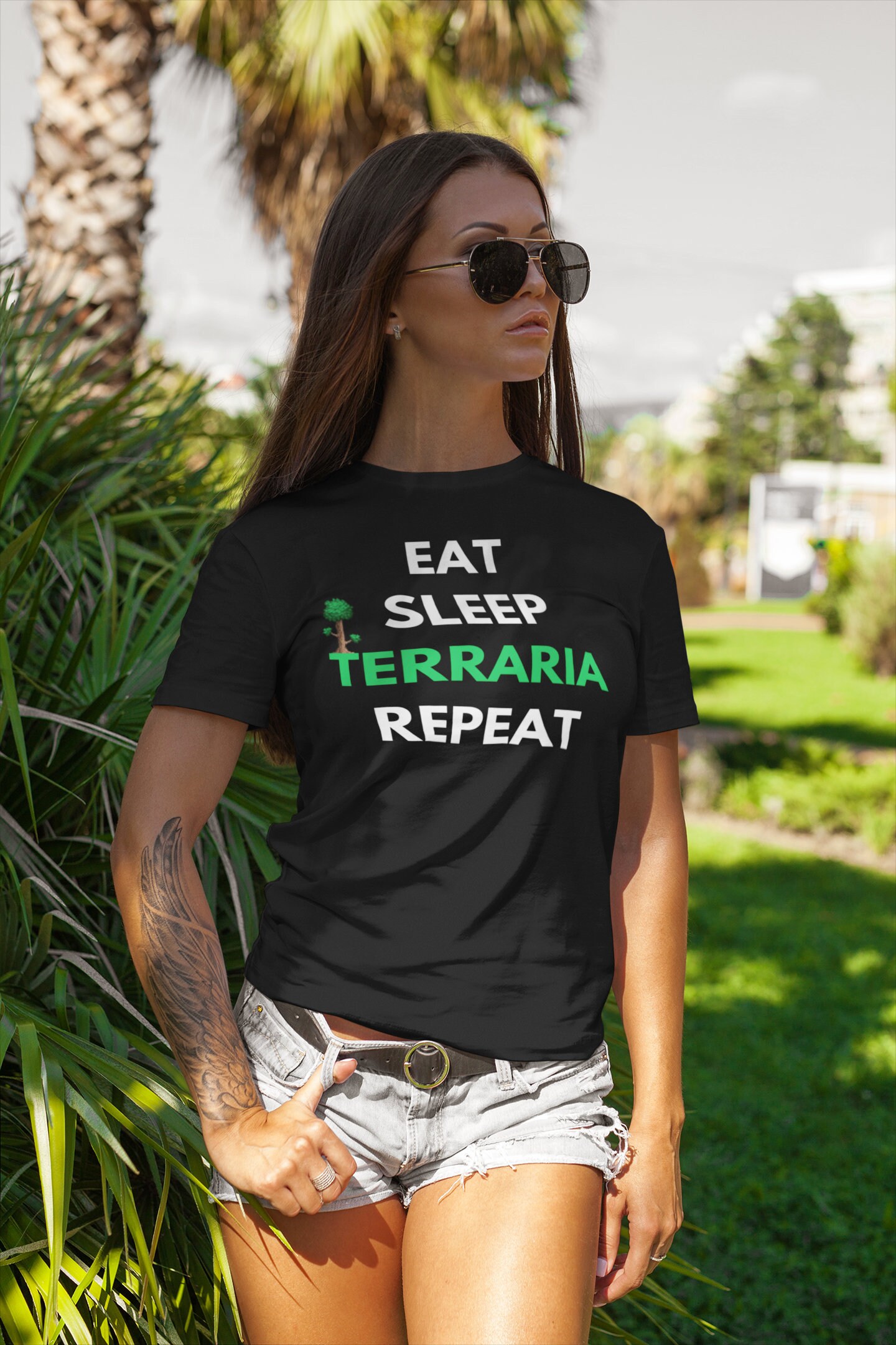 Terraria Eat Sleep Terraria Repeat T-shirt Gaming T-shirt Black Unisex ...
