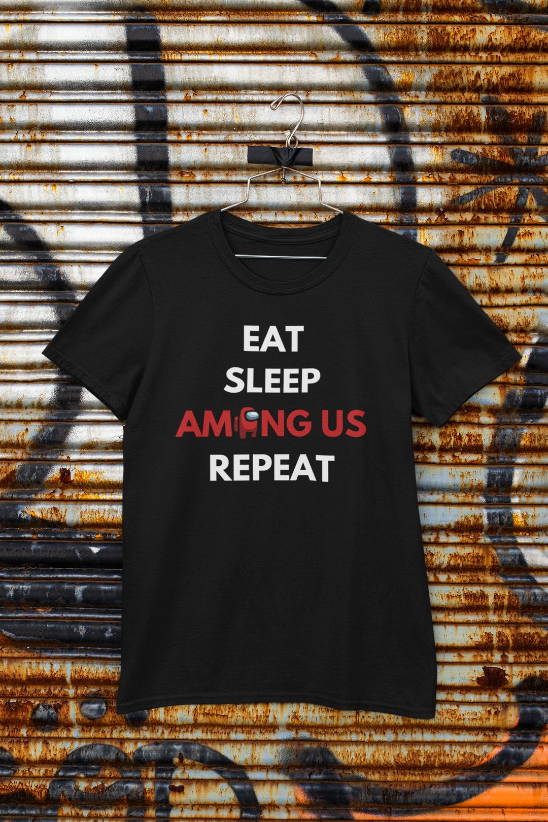 Among Us | Eat Sleep Among Us Repeat T-shirt | Gaming T-shirt | Black ...