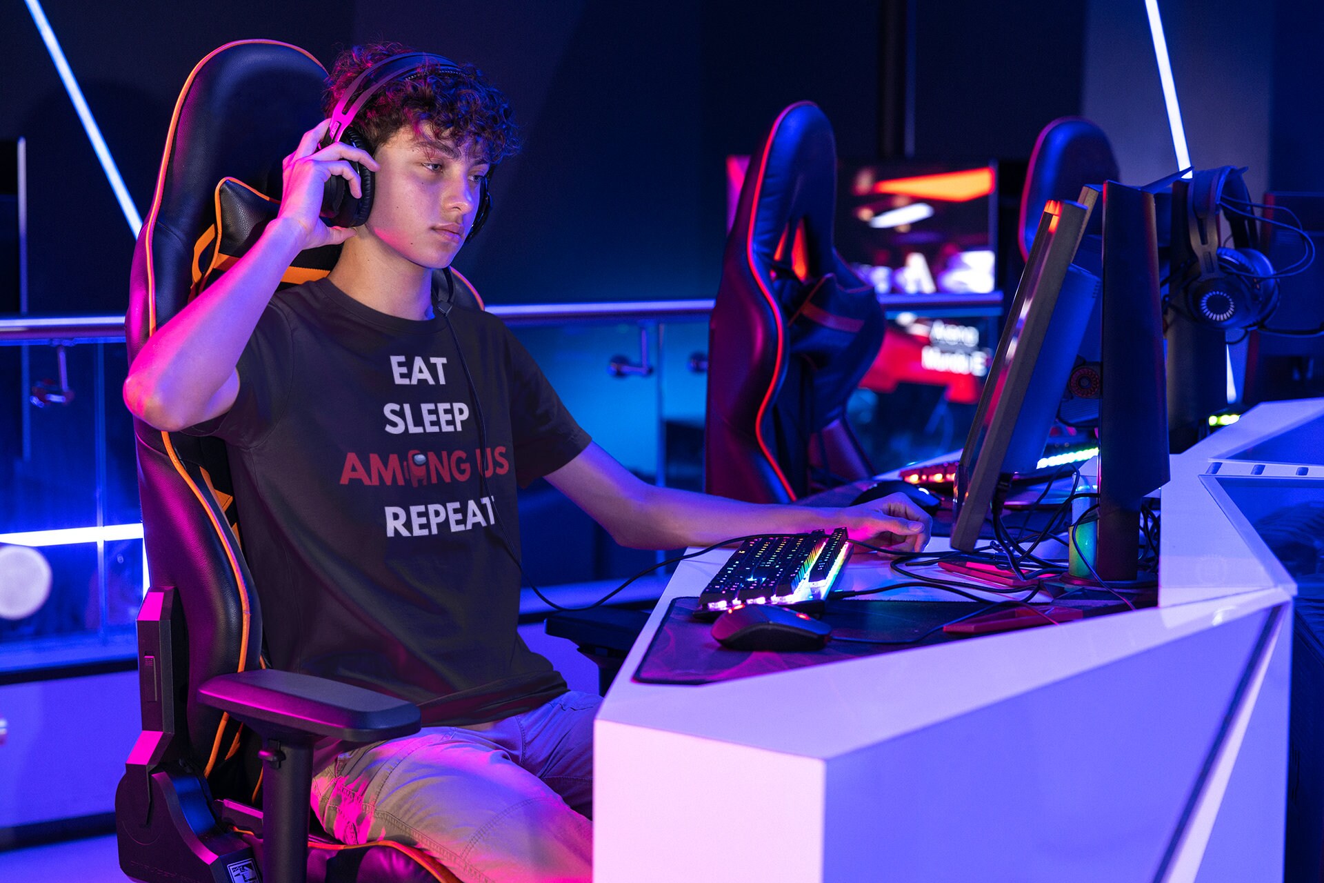 Among Us Eat Sleep Among Us Repeat T-shirt Gaming T-shirt Black Unisex ...