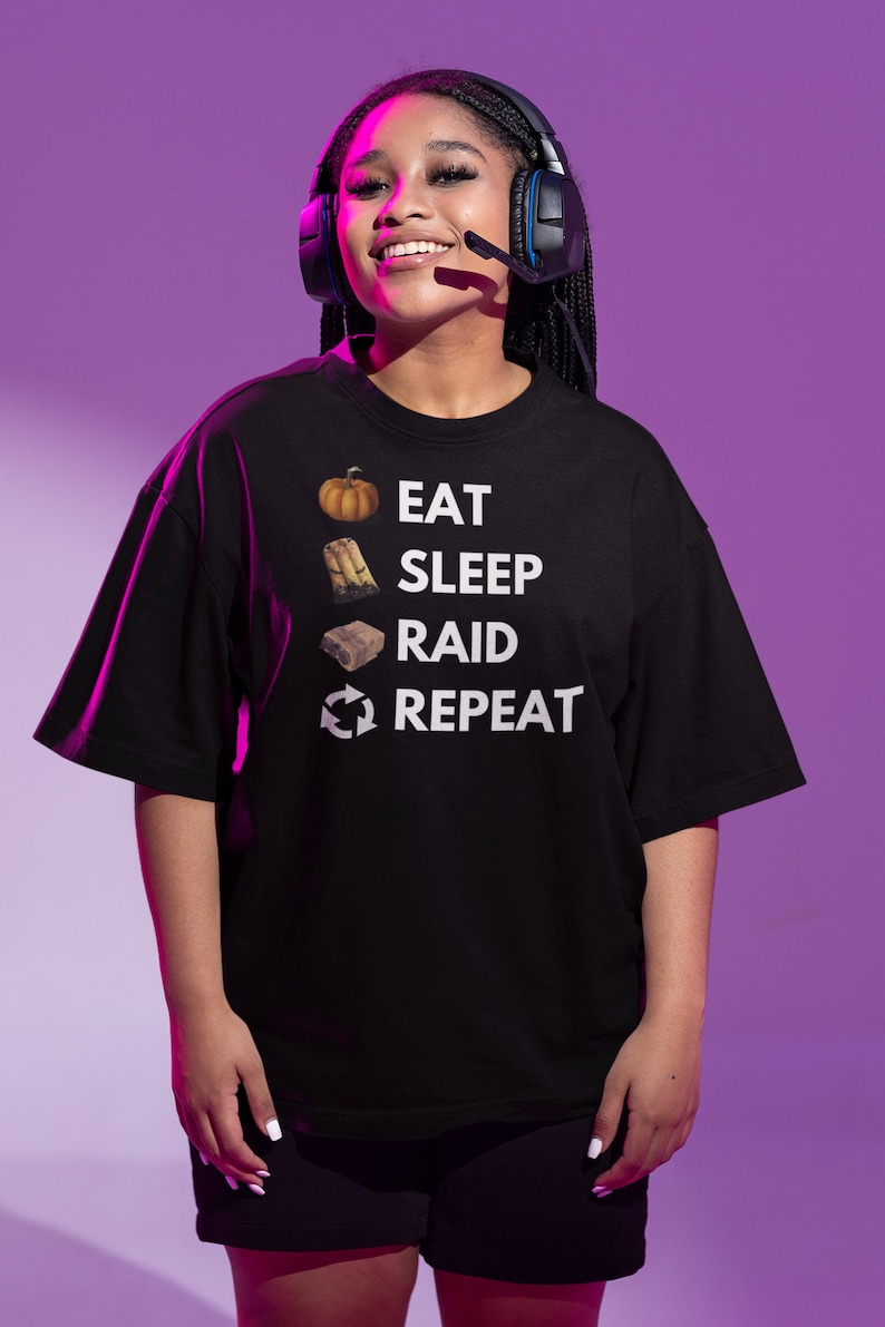 Rust Eat Sleep Raid Repeat T-shirt Gaming T-shirt Black Unisex T-shirt ...