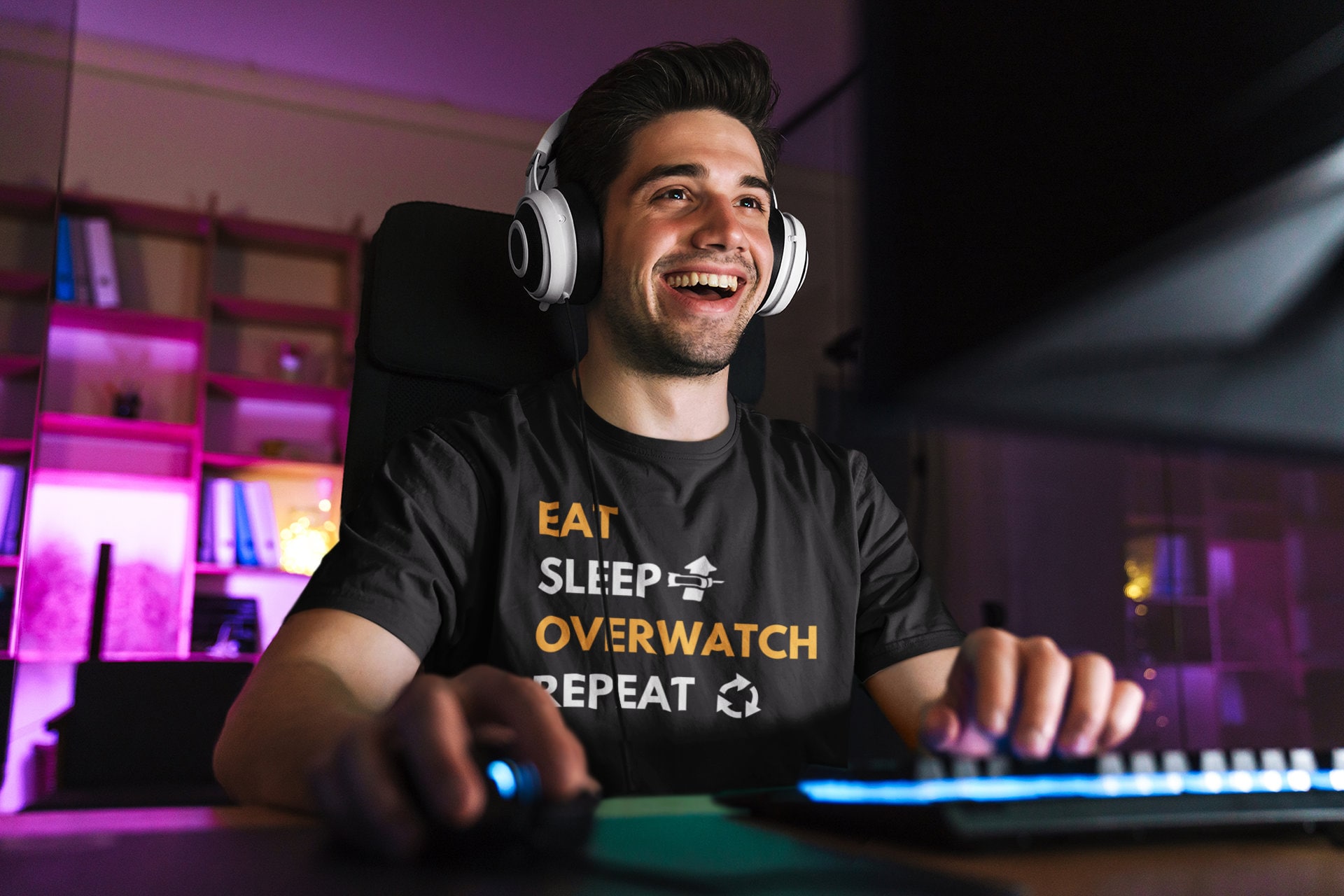 Overwatch 2 Eat Sleep Overwatch Repeat T-shirt Gaming T-shirt Black ...