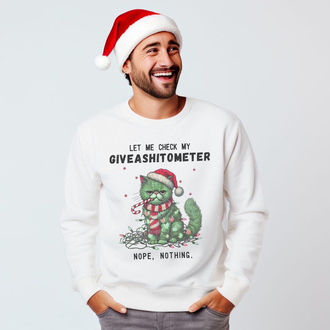 Funny Grinch Cat Christmas Sweatshirt: Giveashitometer - Etsy