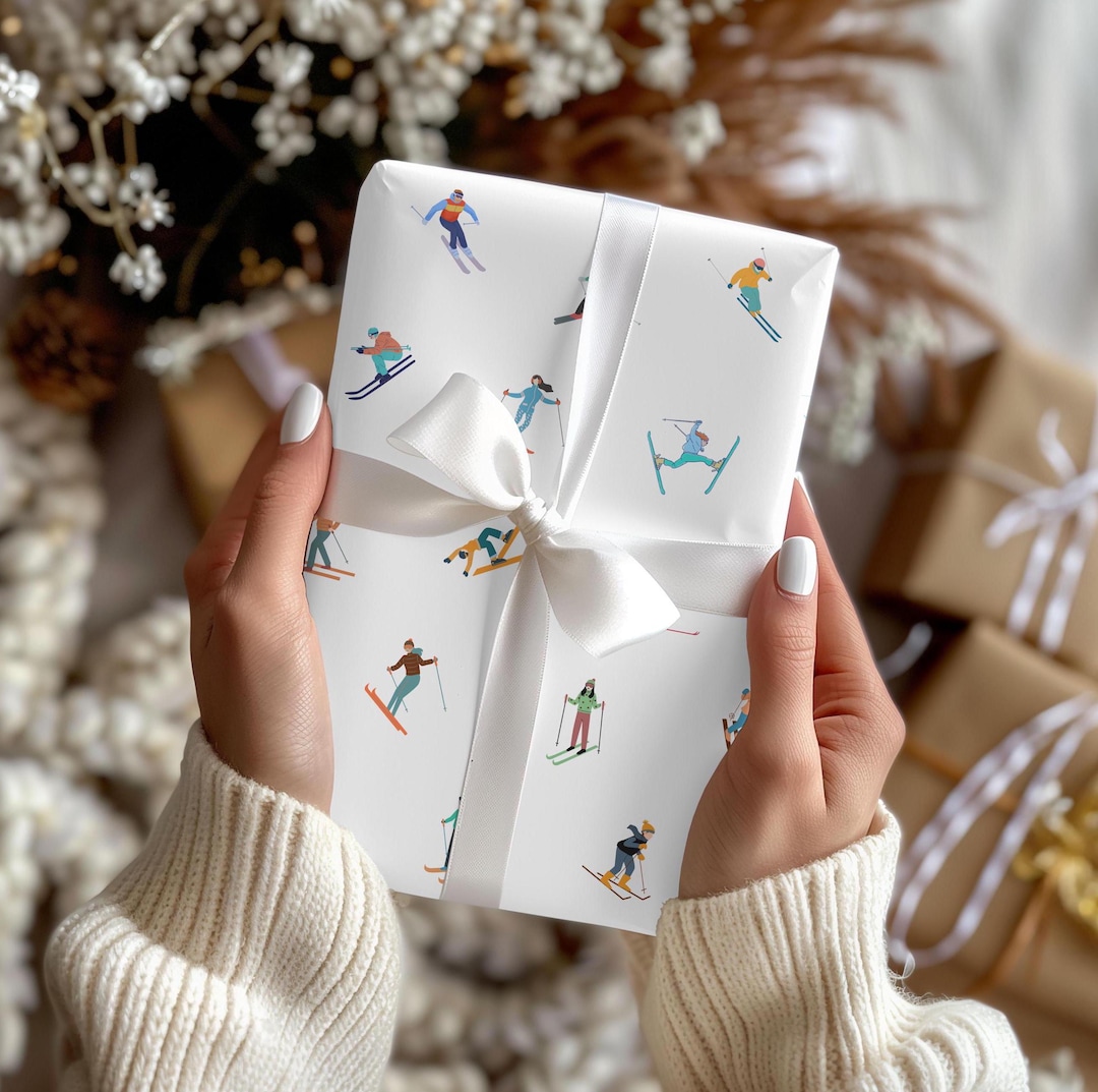 Holiday Wrapping Paper Retro Ski Scene Christmas, Holiday, Birthday ...